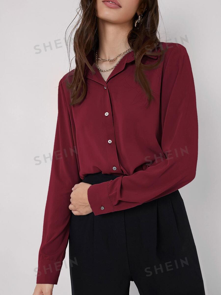 SHEIN BIZwear Solid Color Arc Hem Women's Shirt For Work | SHEIN UK