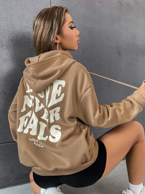 SHEIN EZwear Slogan Graphic Drop Shoulder Drawstring Hoodie | SHEIN USA