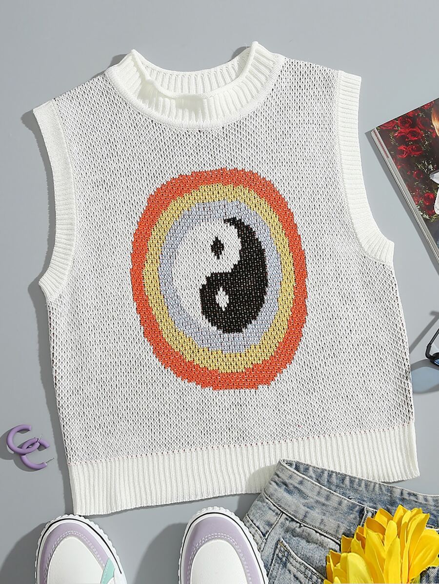 Chaleco de punto con patrón de Yin y Yang de cuello alto | Mode de Mujer | SHEIN España