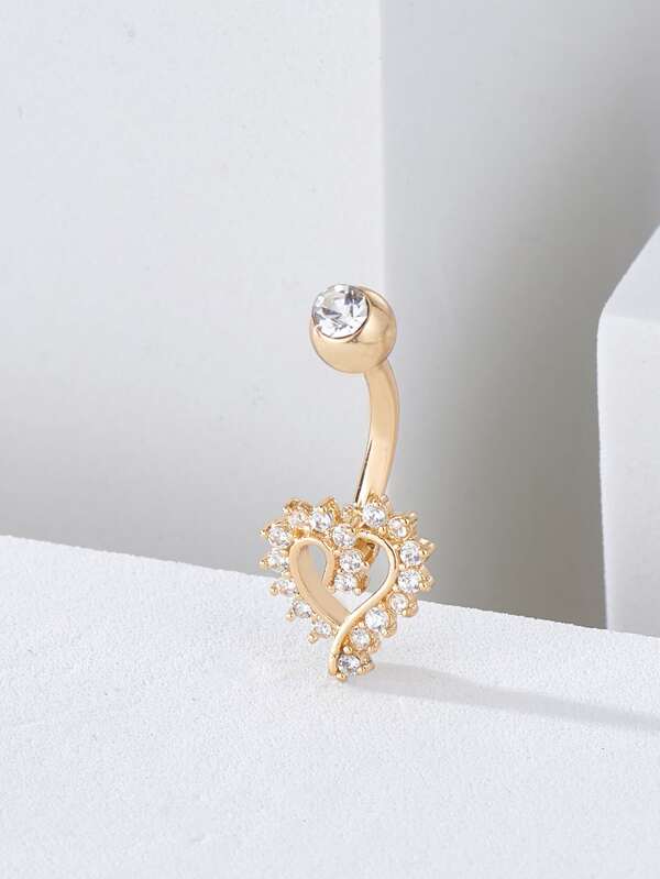 Copper Cubic Zirconia Heart Decor Navel Belly Ring For Women And Men ...