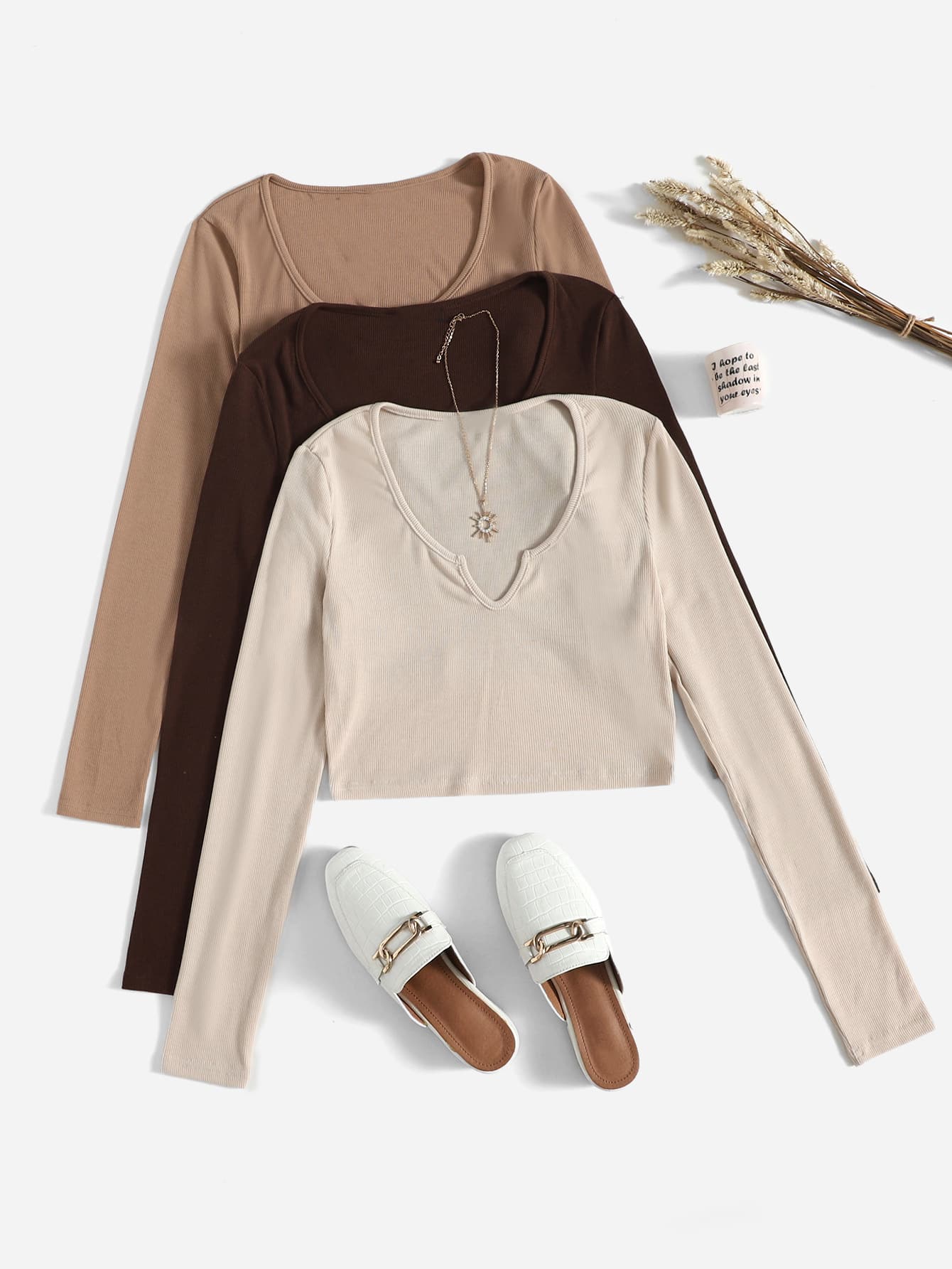 SHEIN EZwear 3pcs Solid Notched Neck Tee | SHEIN USA