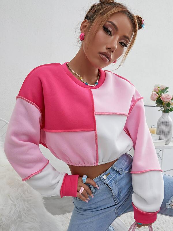 Color Block Patchwork Sweatshirt | SHEIN USA