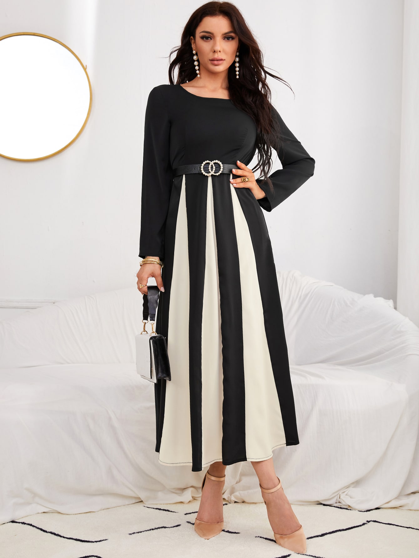 SHEIN Modely Color Block A-line Dress Without Belt | SHEIN USA