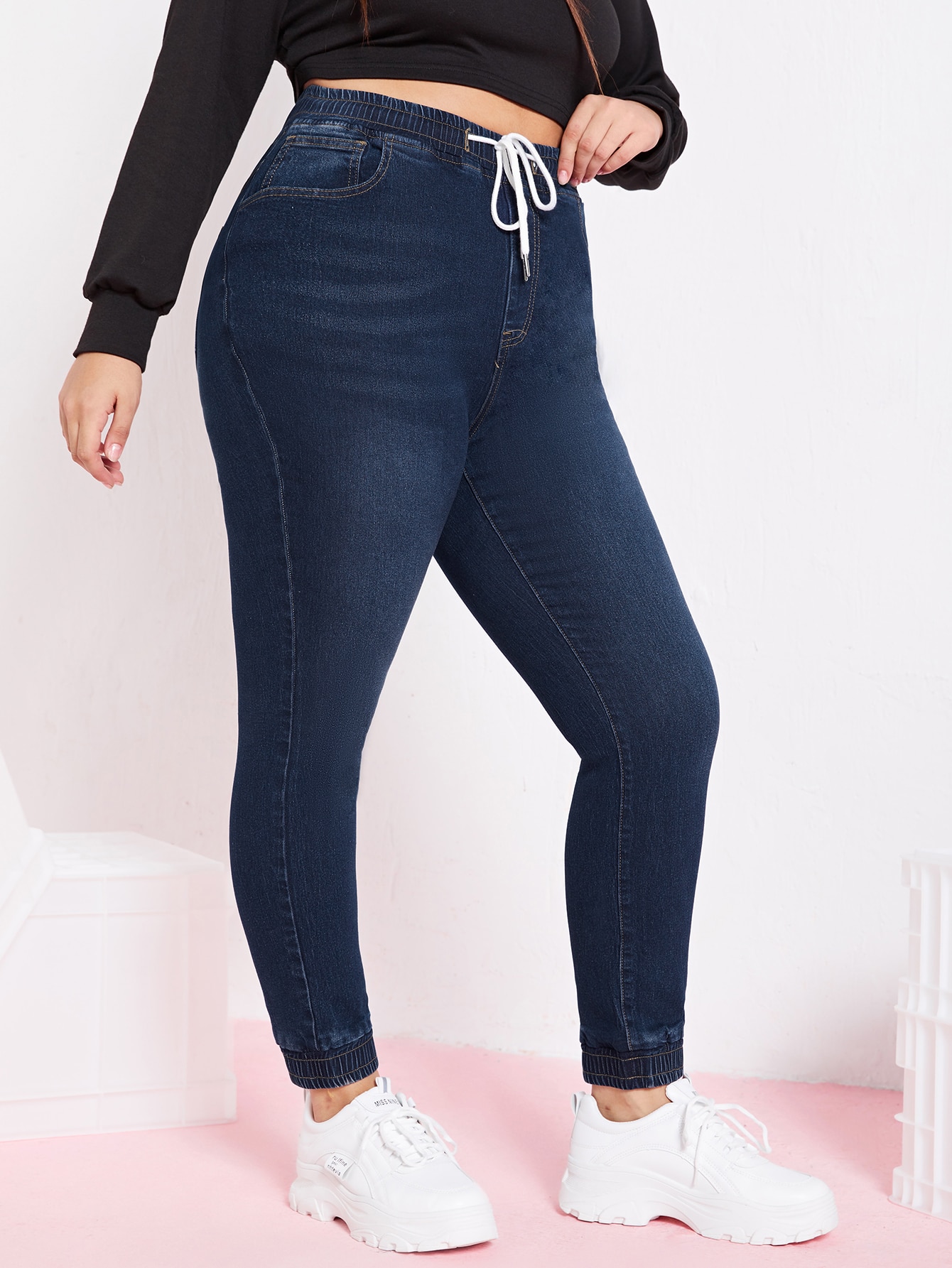 Plus Drawstring Waist Skinny Jeans