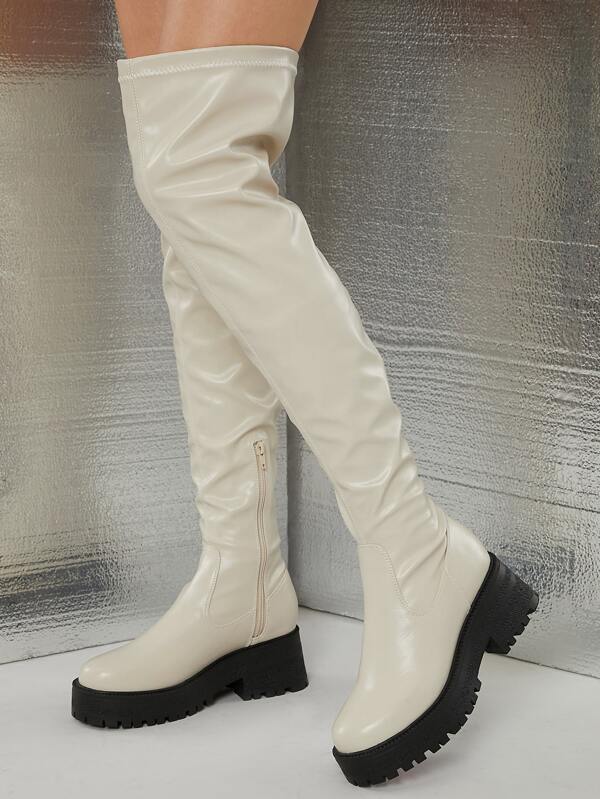 Vegan Leather Knee-High Lug Platform Boots | SHEIN USA