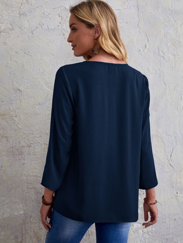 EMERY ROSE Zip Front Rolled Tab Sleeve Top | SHEIN USA