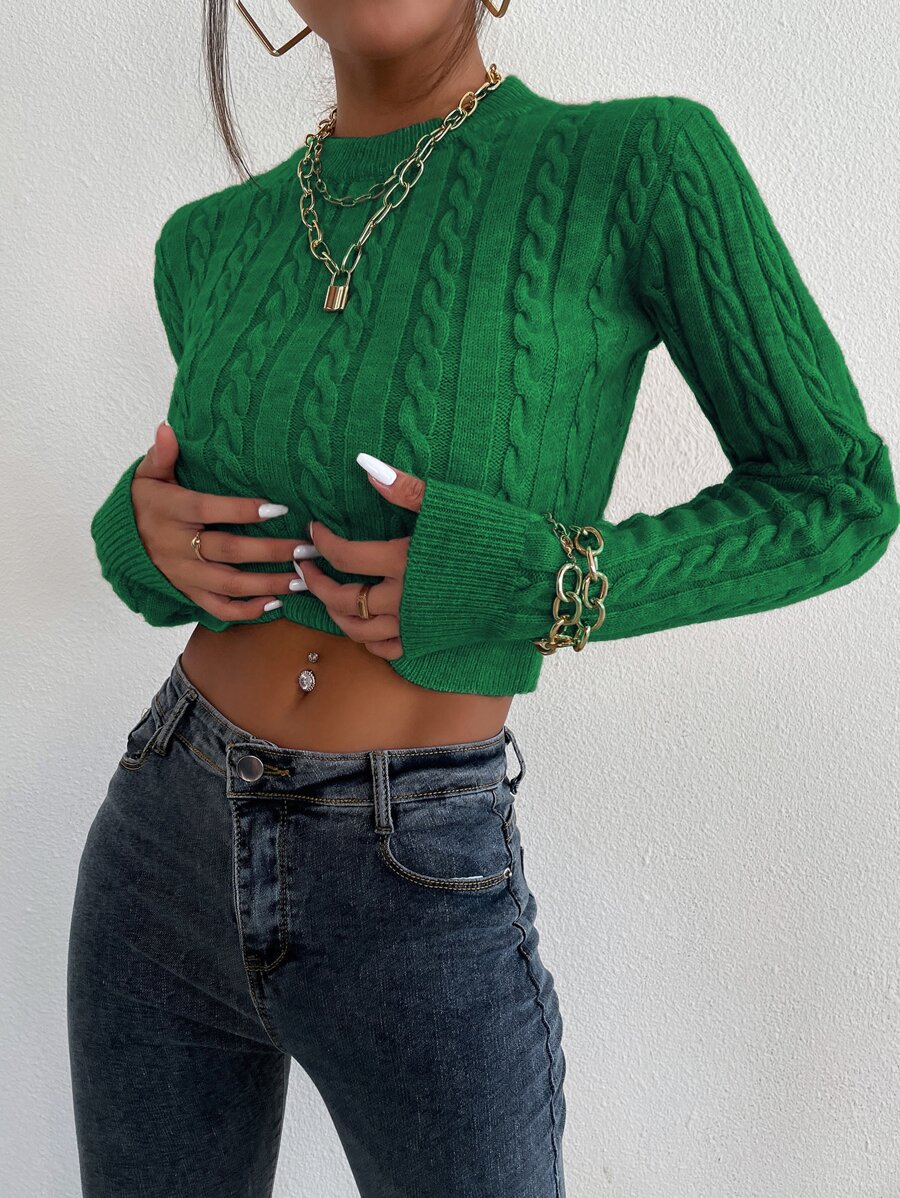 Chiquease Cable Knit Crop Sweater | SHEIN USA