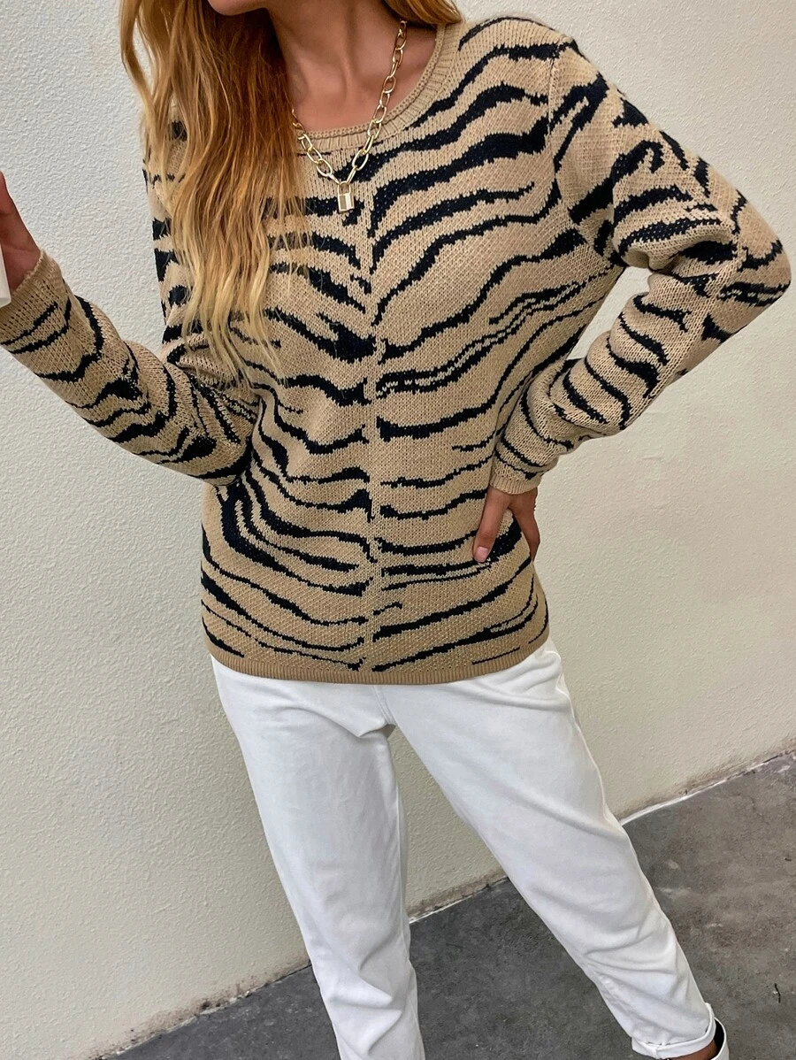 Tiger Skin Pattern Sweater | SHEIN USA