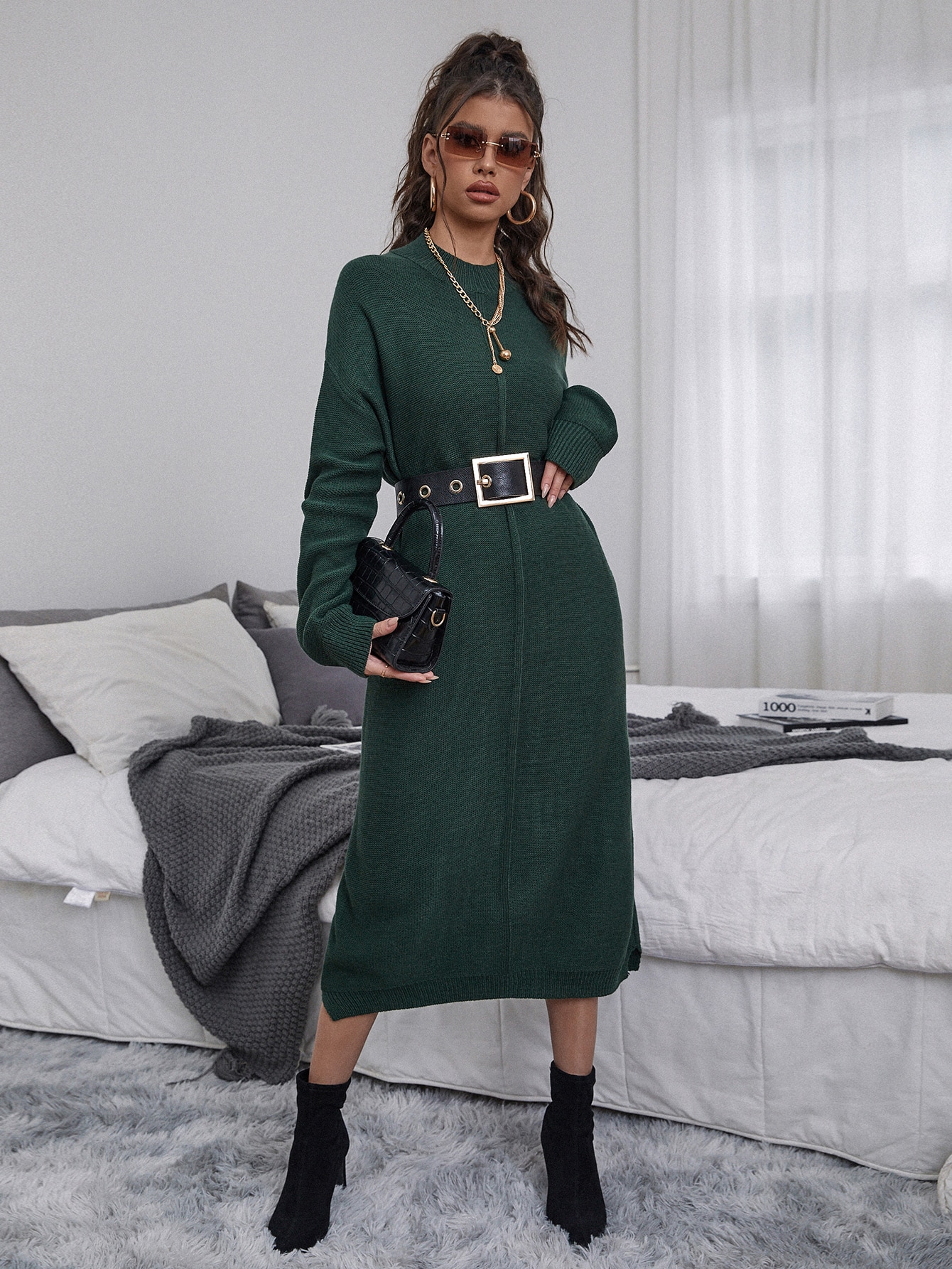 Shein Privé Solid Drop Shoulder Sweater Dress Without Belt Shein Usa