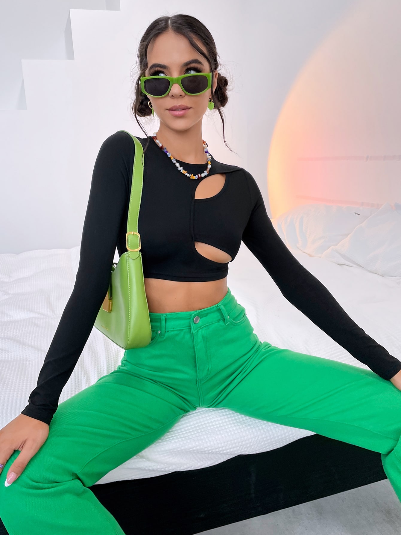 SHEIN ICON Cutout Solid Crop Top | SHEIN USA