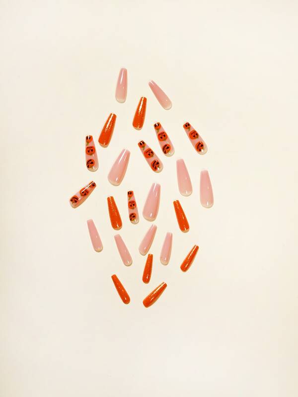 24pcs Halloween Cartoon Graphic Fake Nail & 1sheet Tape & 1pc Nail File ...