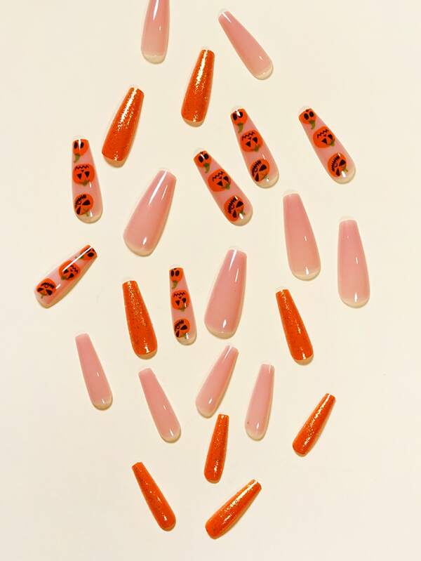 24pcs Halloween Cartoon Graphic Fake Nail & 1sheet Tape & 1pc Nail File ...