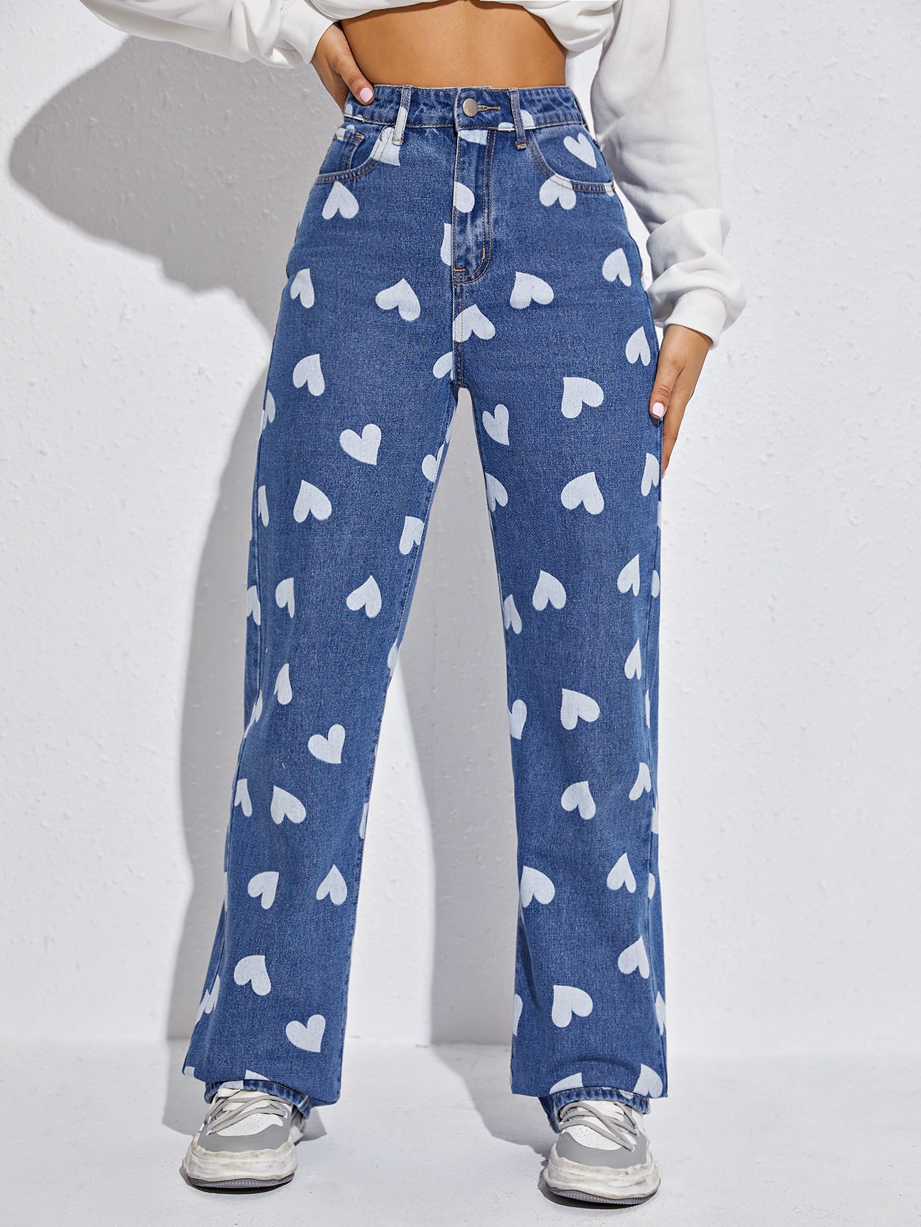 Allover Heart Print Jeans