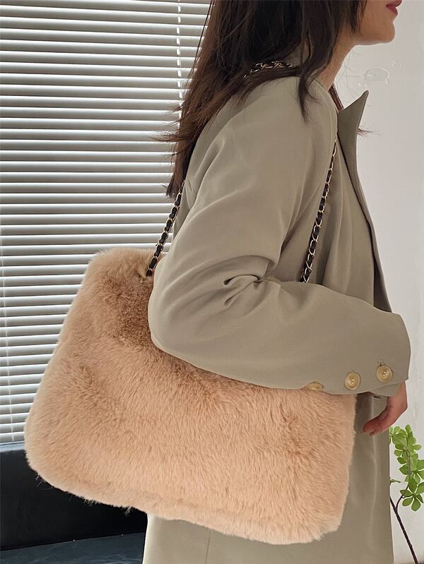 Fluffy Chain Shoulder Tote Bag | SHEIN USA