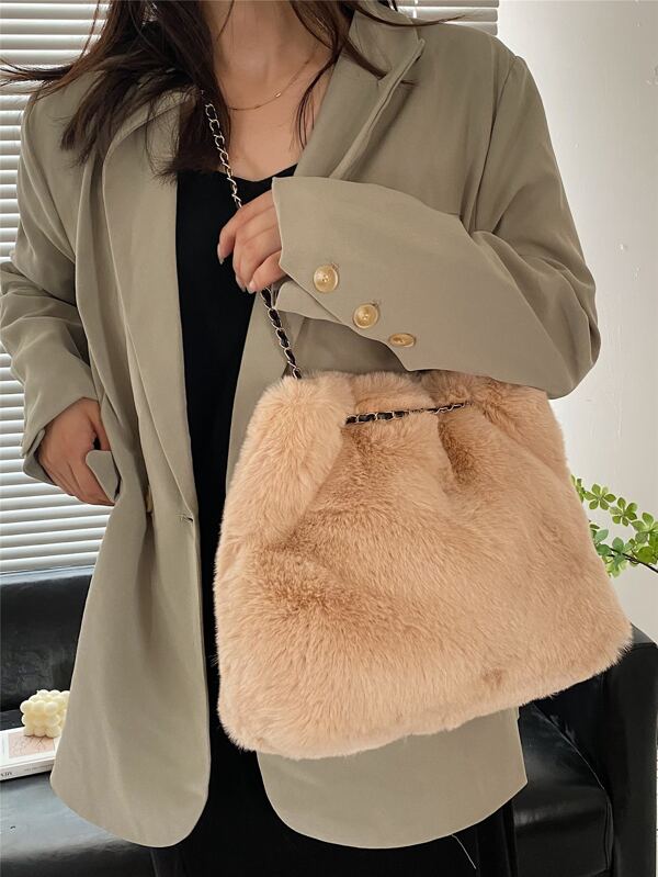 Fluffy Chain Shoulder Tote Bag | SHEIN USA