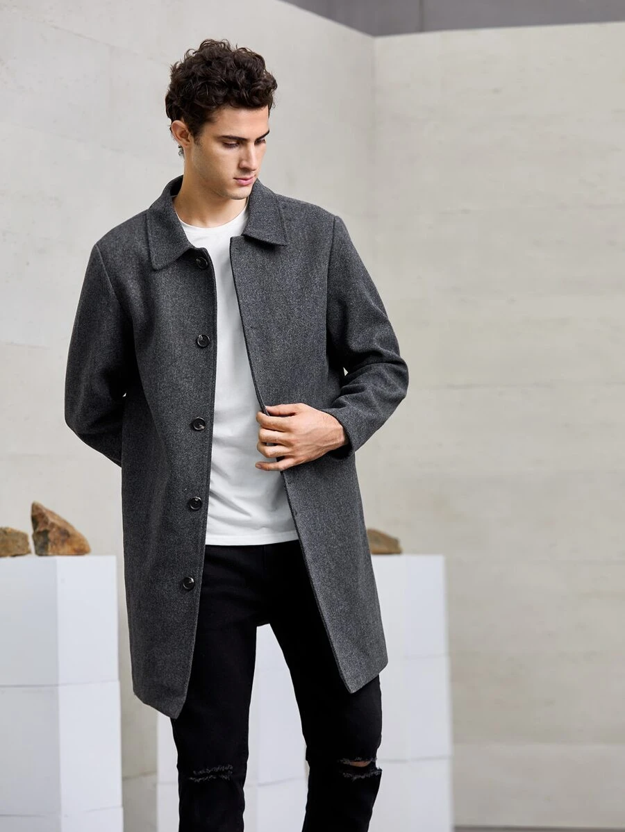 Manfinity Men Slit Back Button Up Overcoat | SHEIN USA