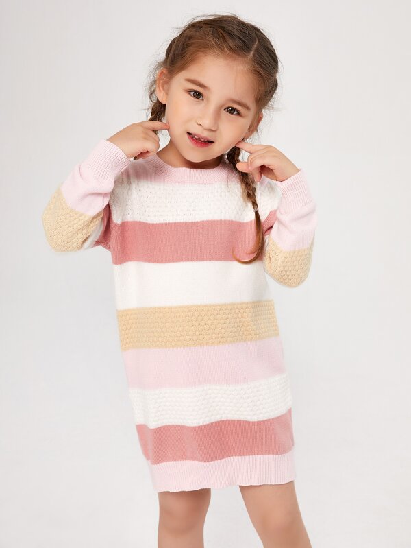 SHEIN Kids EVRYDAY Toddler Girls Colorblock Sweater Dress | SHEIN USA