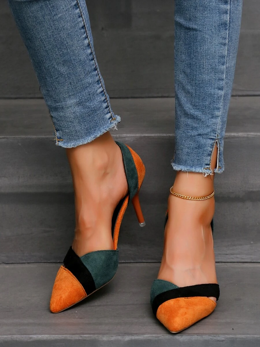 Colorblock Stiletto Slingback Pumps | SHEIN USA