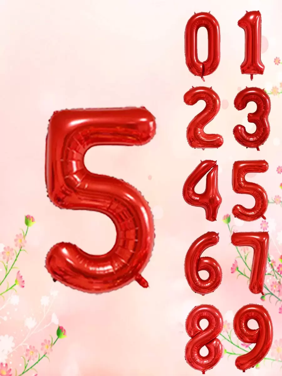 1pc Digital Shaped Large Balloon, Red 32 Inch Metallic PE Number ...