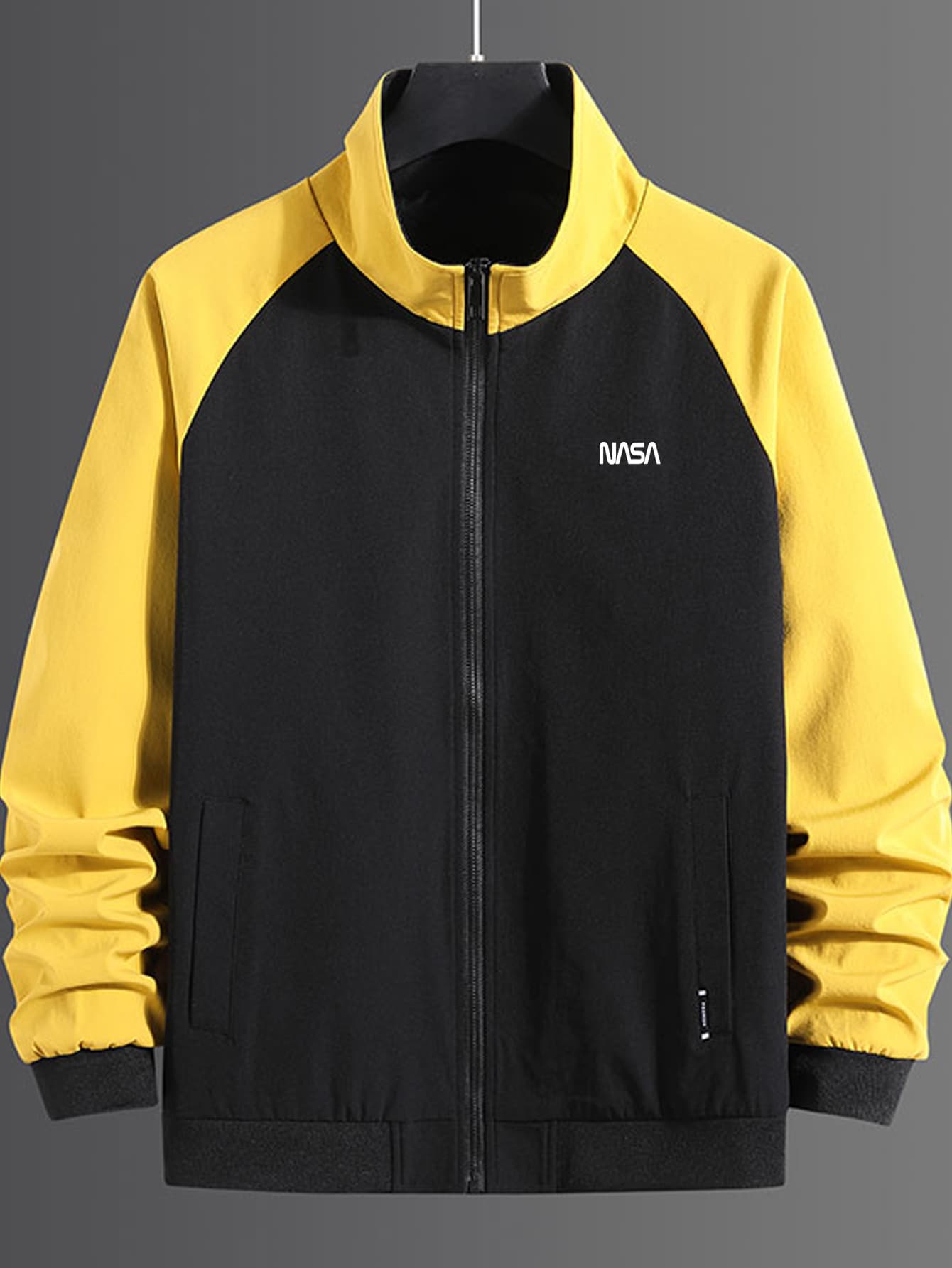 Men Letter Graphic Zip Up Raglan Sleeve Jacket