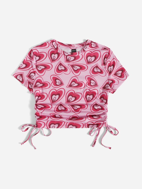 SHEIN Qutie 90s Ruched Drawstring Side Heart Top | SHEIN UK