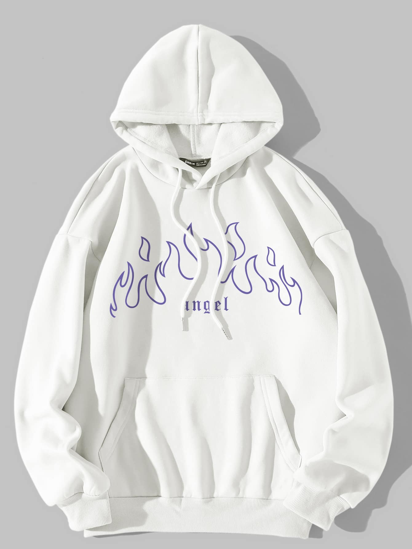 Hoodie mit Feuer & Buchstabe Grafik, Thermal Futter und Tunnelzug