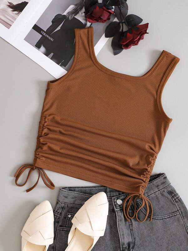 Solid Drawstring Side Tank Top | SHEIN USA