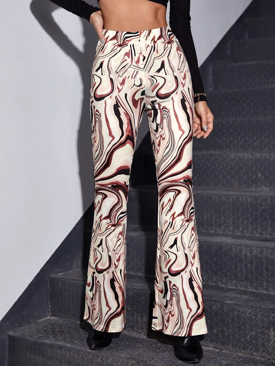 Marble Print Flare Leg Pants | SHEIN USA