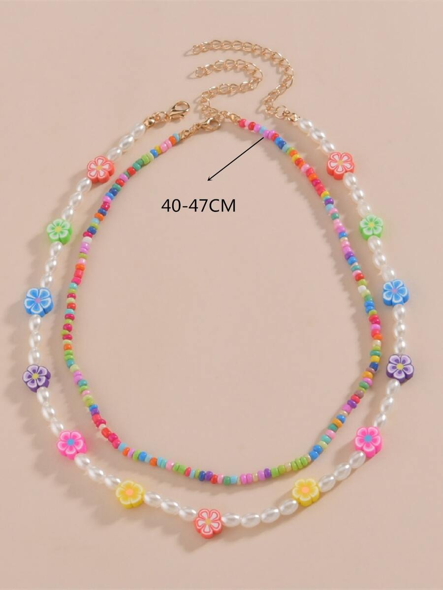 2pcs Beaded Necklace | SHEIN USA