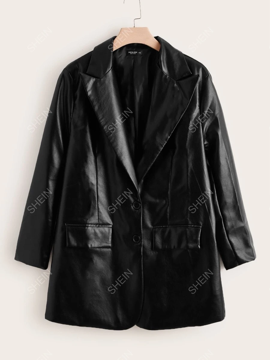 SHEIN Clasi Blazer Cuello pico cuero PU | Moda de Mujer | SHEIN México