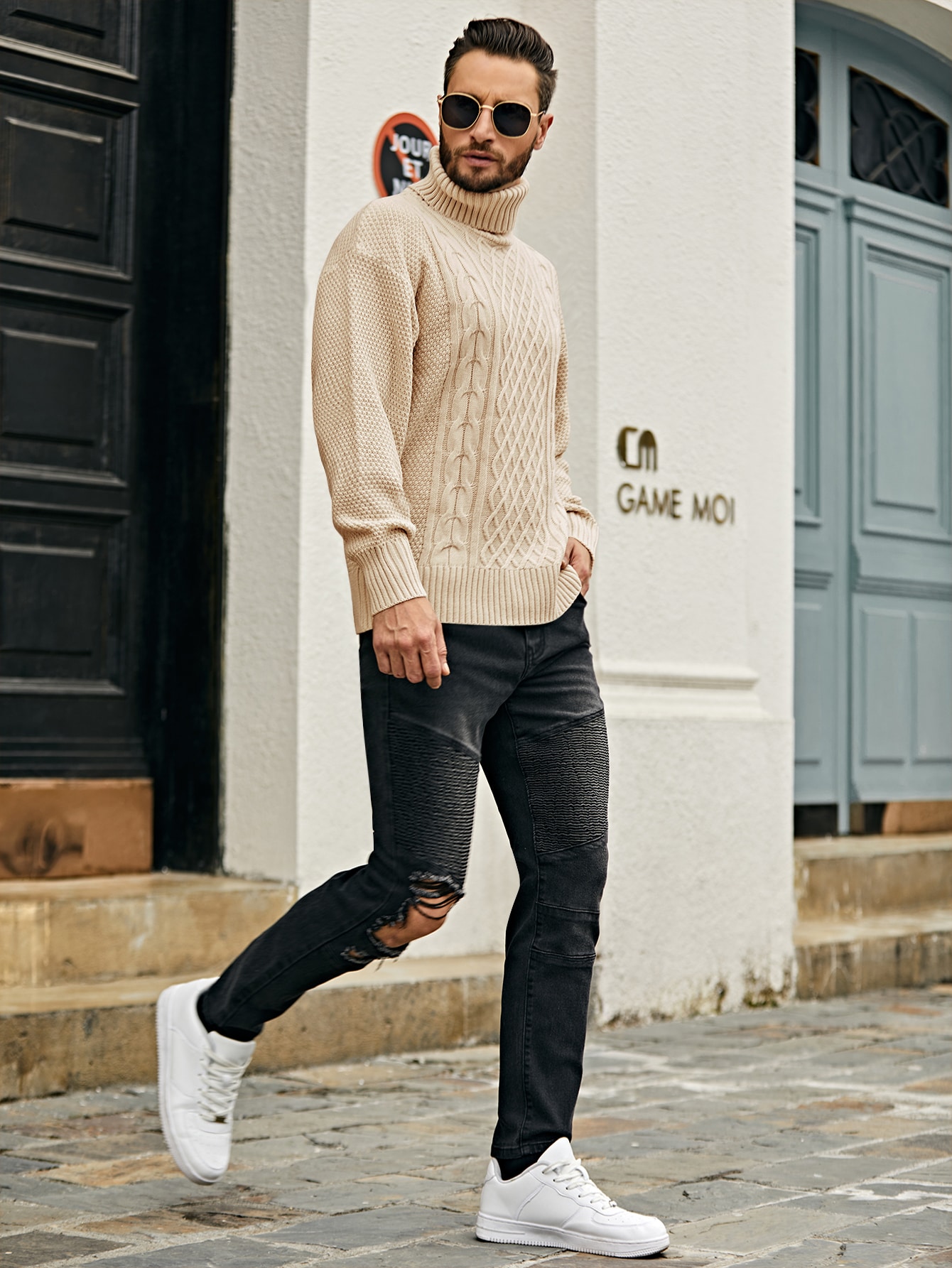 Manfinity Homme Men Turtleneck Cable Knit Sweater | SHEIN USA