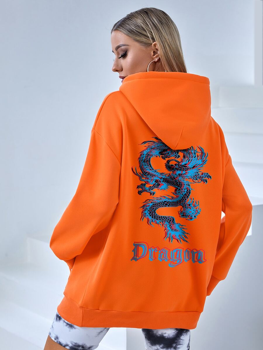 SHEIN MOOSTA Chinese Dragon And Letter Graphic Thermal Lined Hoodie ...