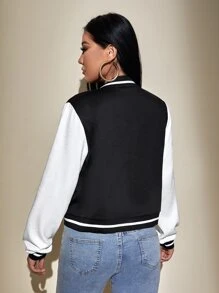 SHEIN PETITE Color Block Snap Button Varsity Jacket | SHEIN Singapore