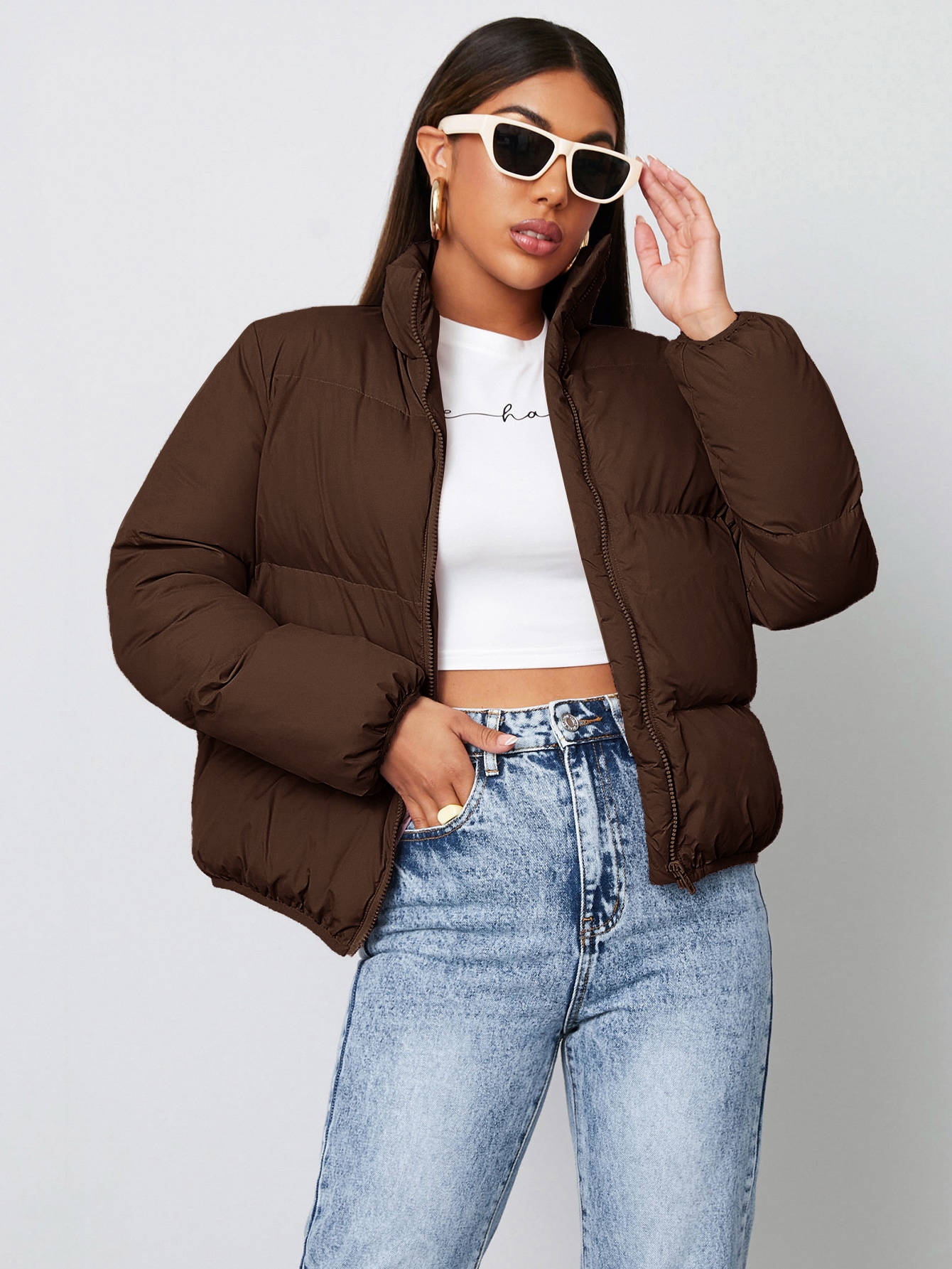 SHEIN Stand Neck Puffer Jacket