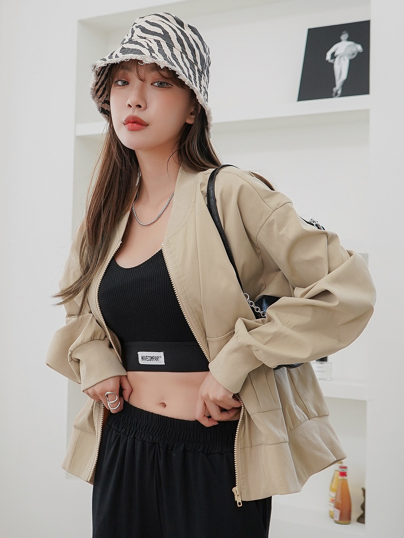 DAZY Zip Up Drop Shoulder Bomber Jacket