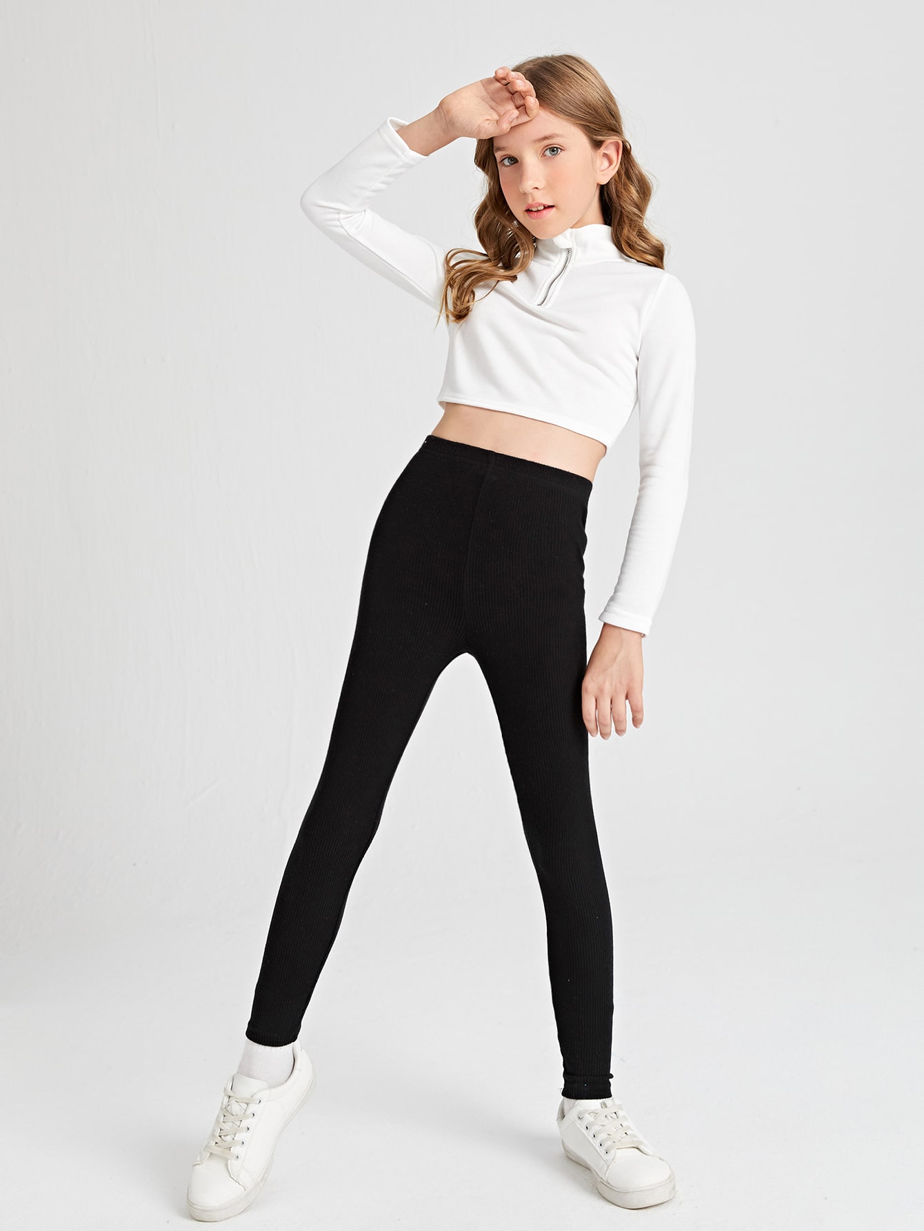 SHEIN Kids EVRYDAY Tween Girl Knit Fleece Lined Skinny Leggings With Ripped Details | SHEIN USA