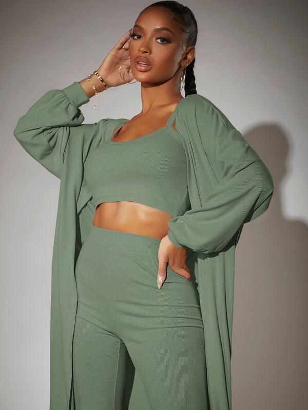Shein Sxy Solid Cami Top And Leggings Set With Coat Shein Usa