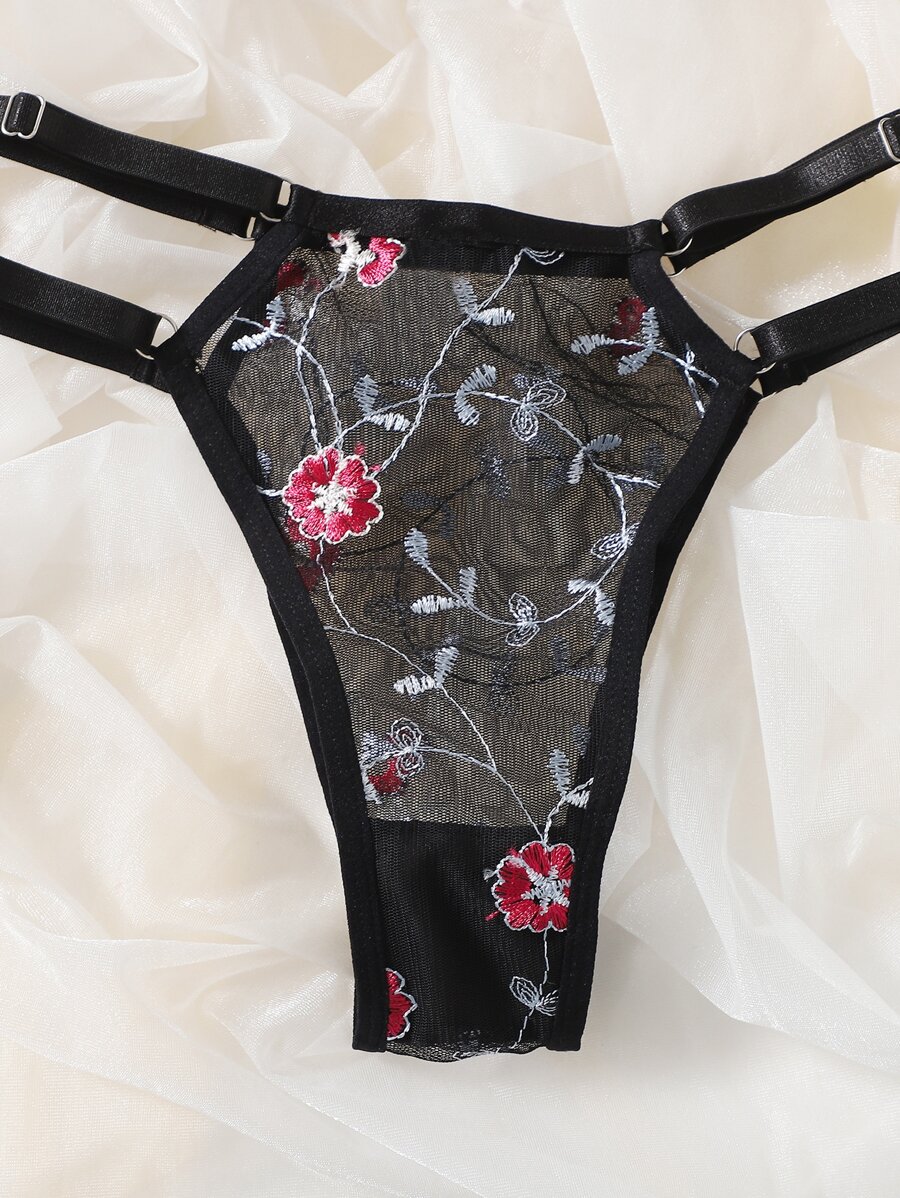 Floral Embroidered Sheer Mesh Cut-out Lingerie Set | SHEIN USA