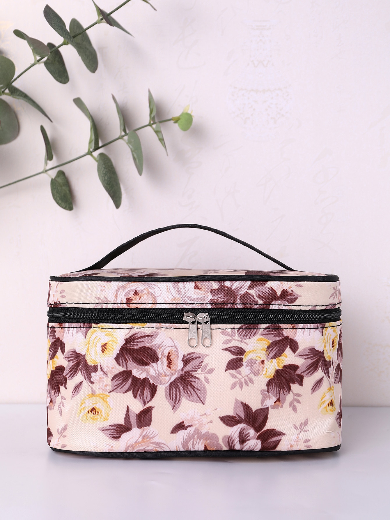 Floral Pattern Square Makeup Bag
