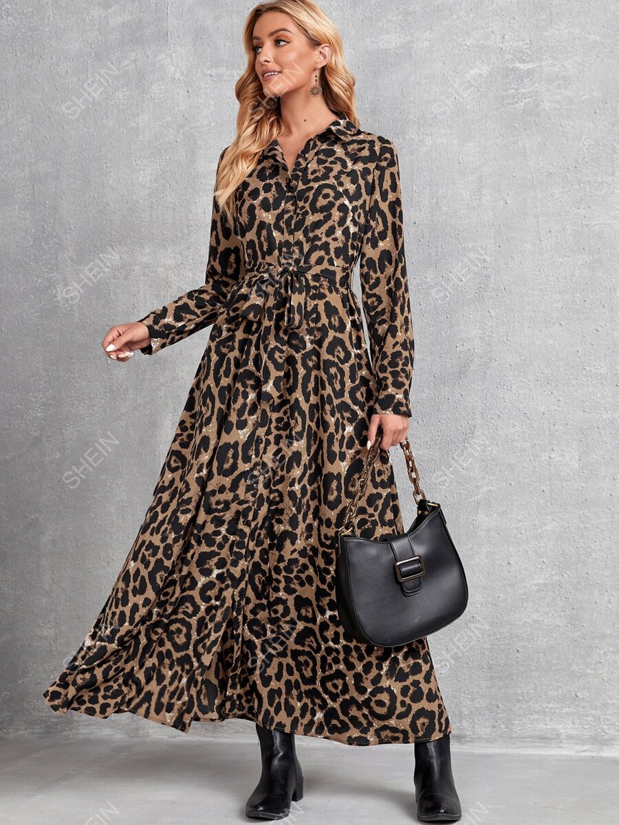 EMERY ROSE Leopard Print Belted Shirt Dress | SHEIN UK