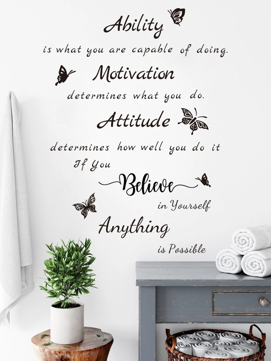 Motivational Slogan Print Wall Sticker, Black Slogan Wall Decal For ...