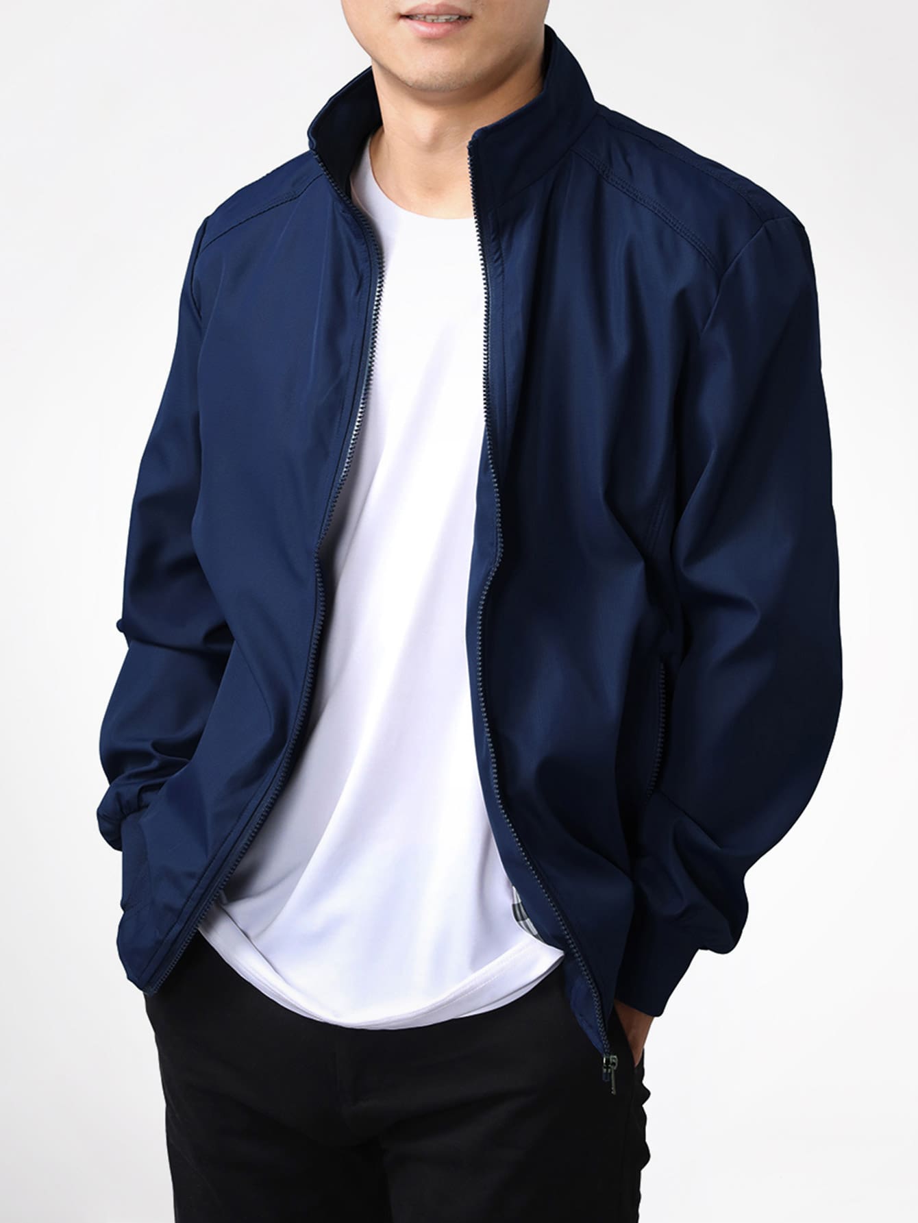 CLOUDSTYLE Men Slant Pocket Solid Jacket | SHEIN USA