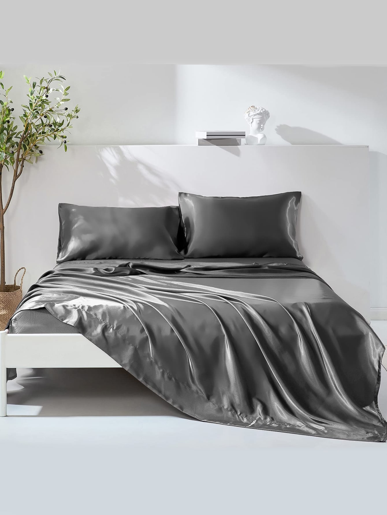 4 piezas Set colcha de satén simple sin relleno