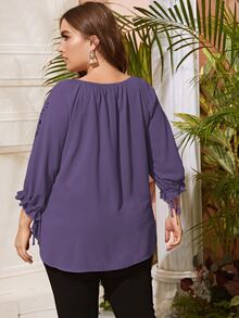 SHEIN Modely Plus Floral Print Tie Neck Drawstring Cuff Blouse | SHEIN USA