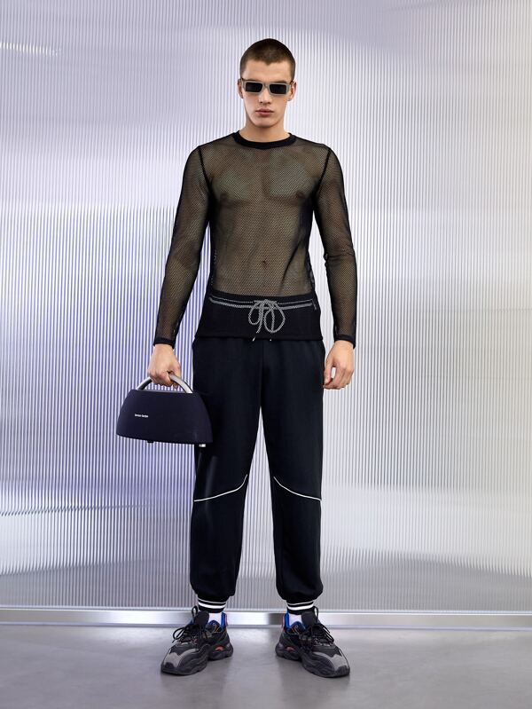 Manfinity Fever City Men Long Sleeve Semi Sheer Mesh Tee | SHEIN USA