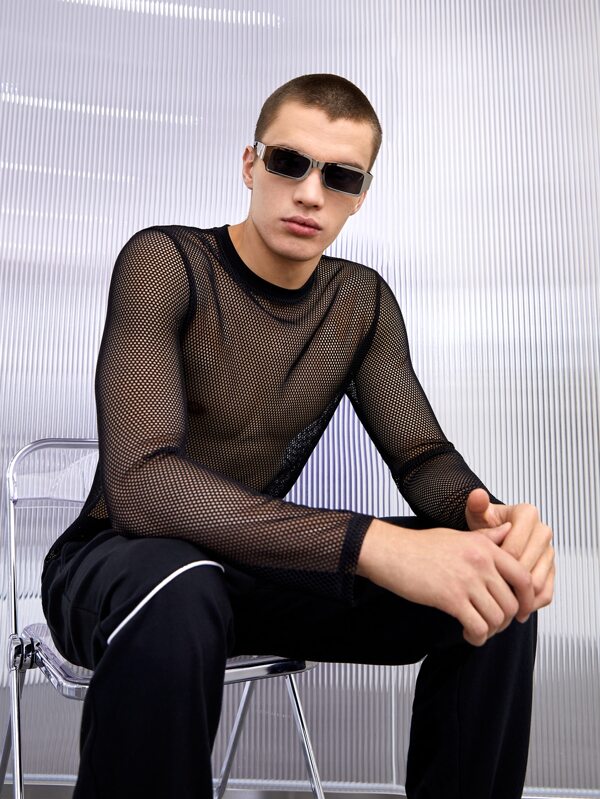 Manfinity Fever City Men Long Sleeve Semi Sheer Mesh Tee | SHEIN USA