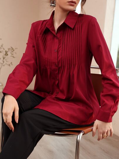 Search Button up solid blouse | SHEIN USA