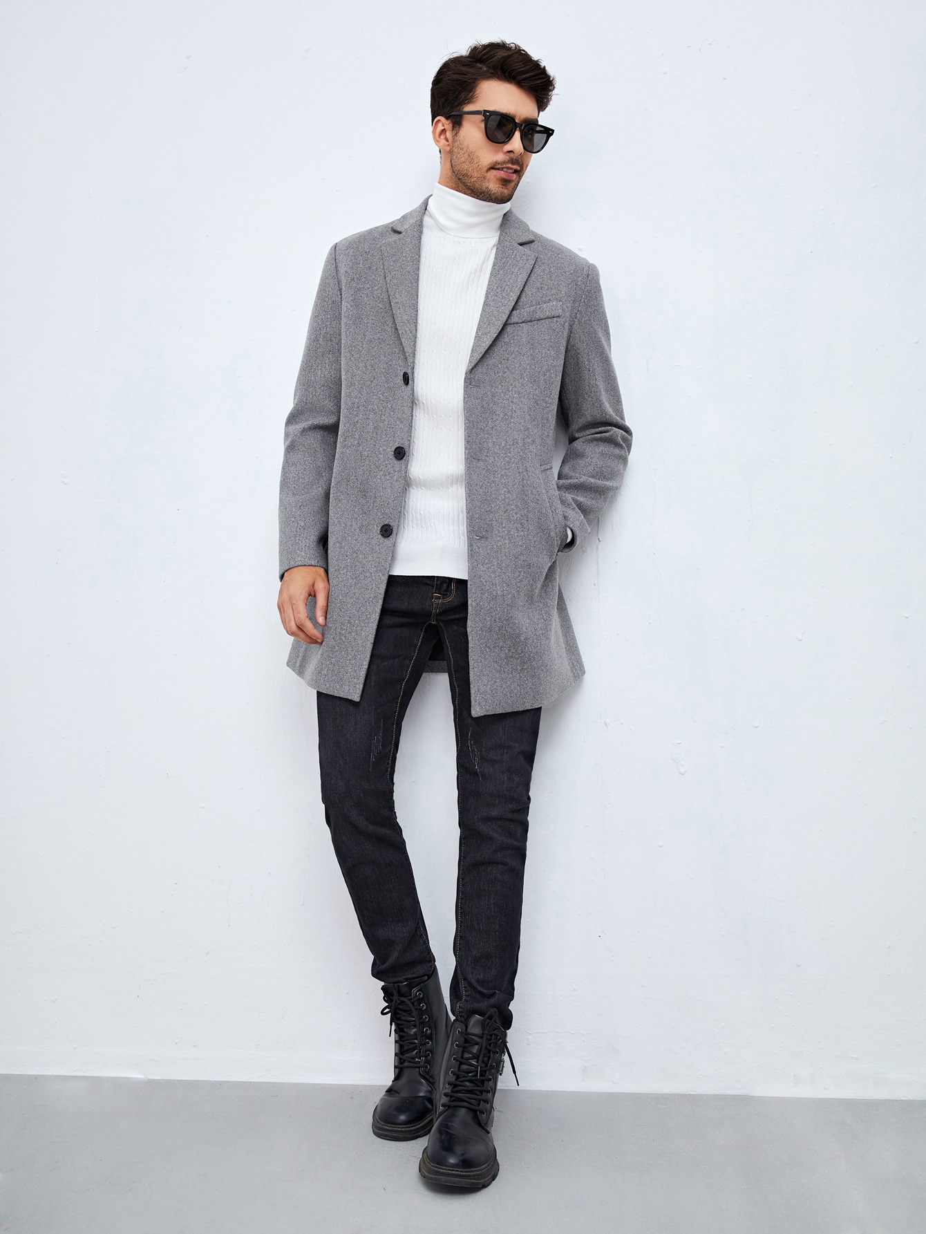 Manfinity Men Lapel Neck Slant Pockets Overcoat | SHEIN USA