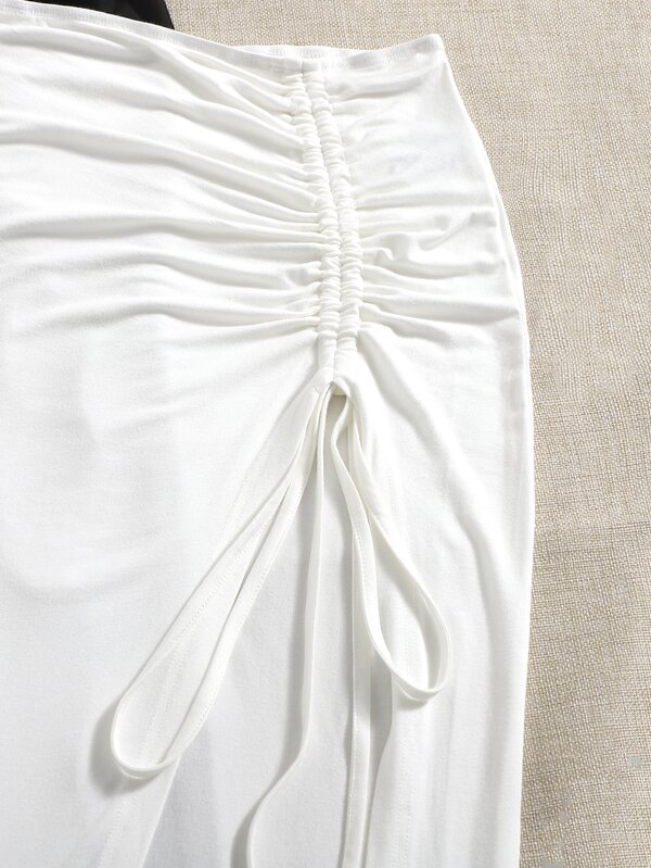 SHEIN VCAY 2pcs Solid Drawstring Split Thigh Skirt | SHEIN USA