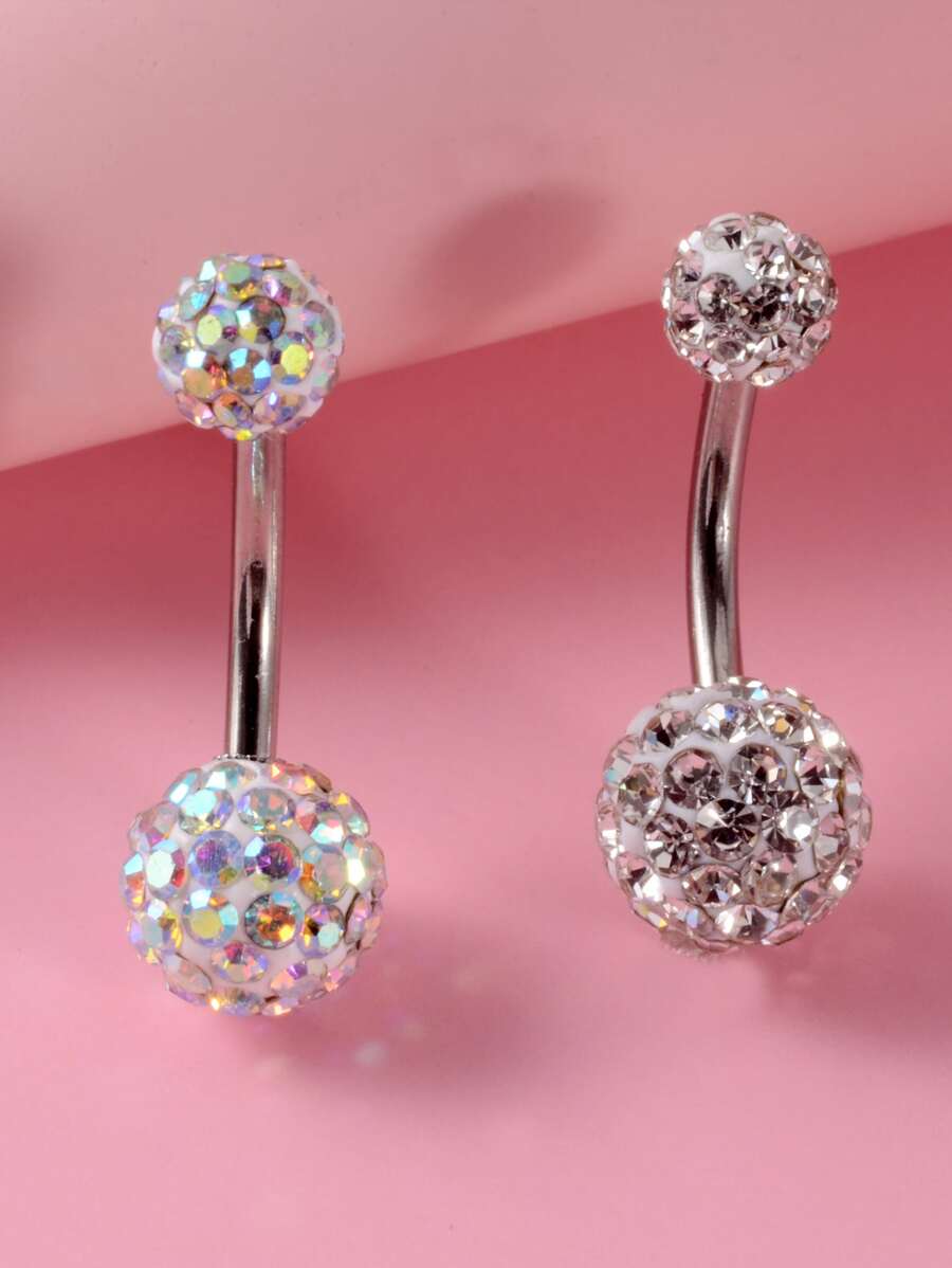 2pcs/set Rhinestone Navel Belly Ring For Women And Men, Punk Piercing ...